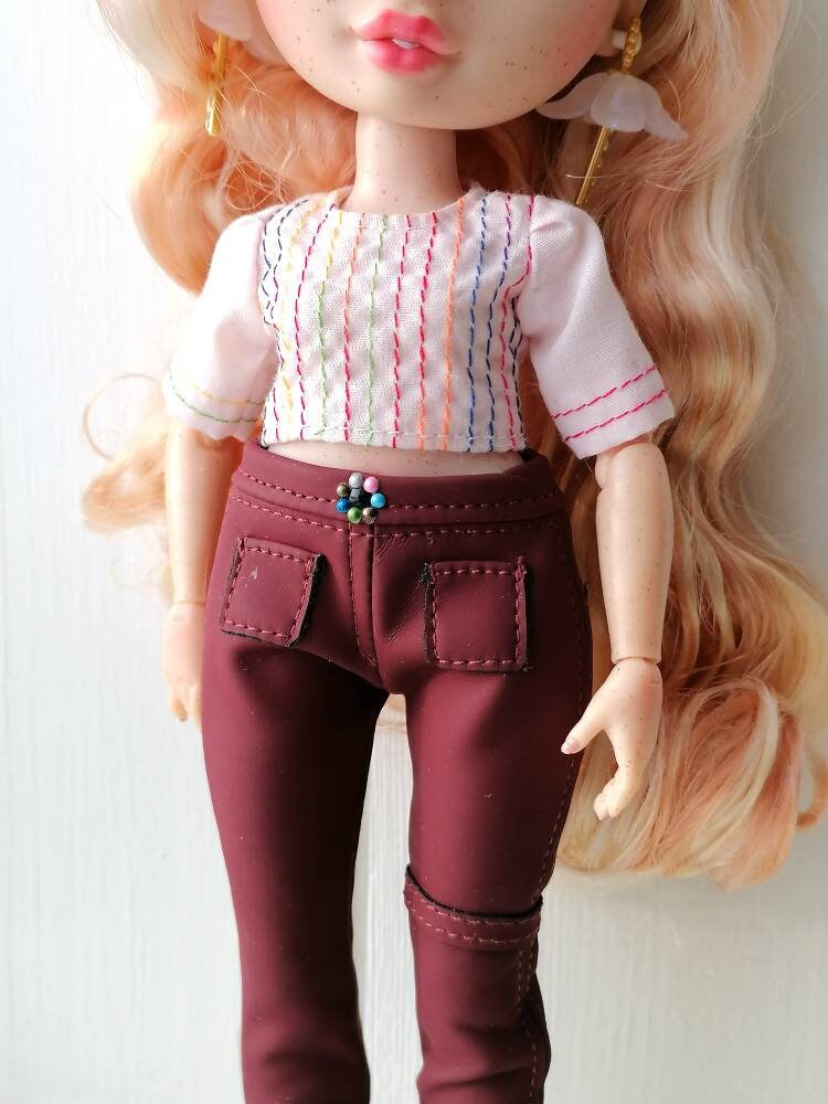 Rainbow High Outfit Pink Top With Burgundy Red PVC Pants Detailed With ...