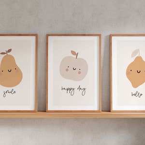 Posters Fruit Triptych, Poster Set, Fruit Decor, Pear, Apple, Lemon ...
