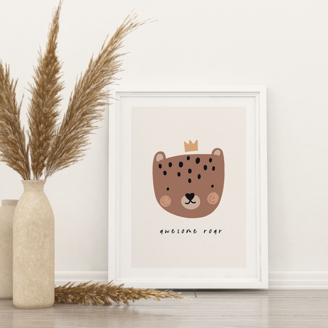 Poster Boho Bear, Teddy Bear With a Crown, Boho Decor, Animals Print ...