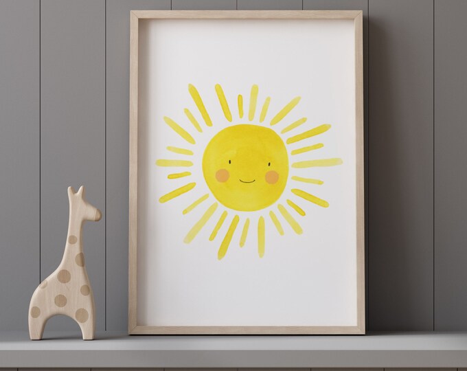 Sunshine Wall Art, Sun Cute Poster, Nursery Decor, Kid's Room Poster ...