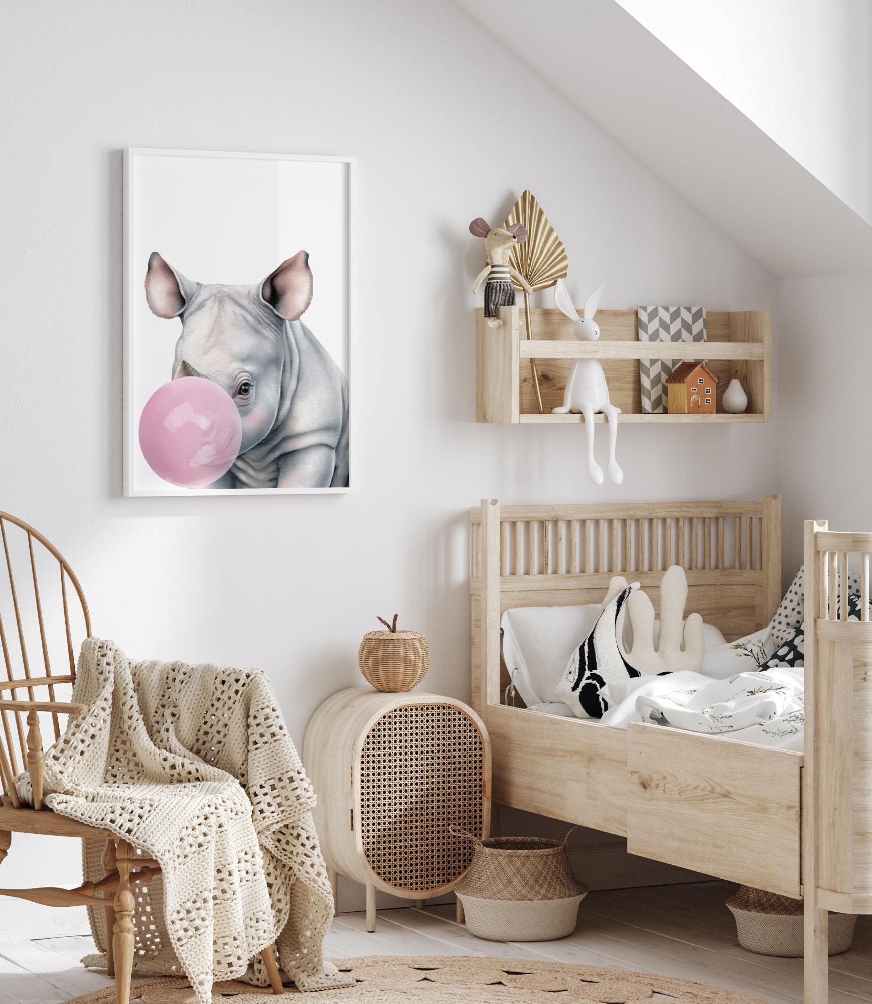 Poster Rhinoceros With Bubble Gum, Safari Animals, Happy Animal ...