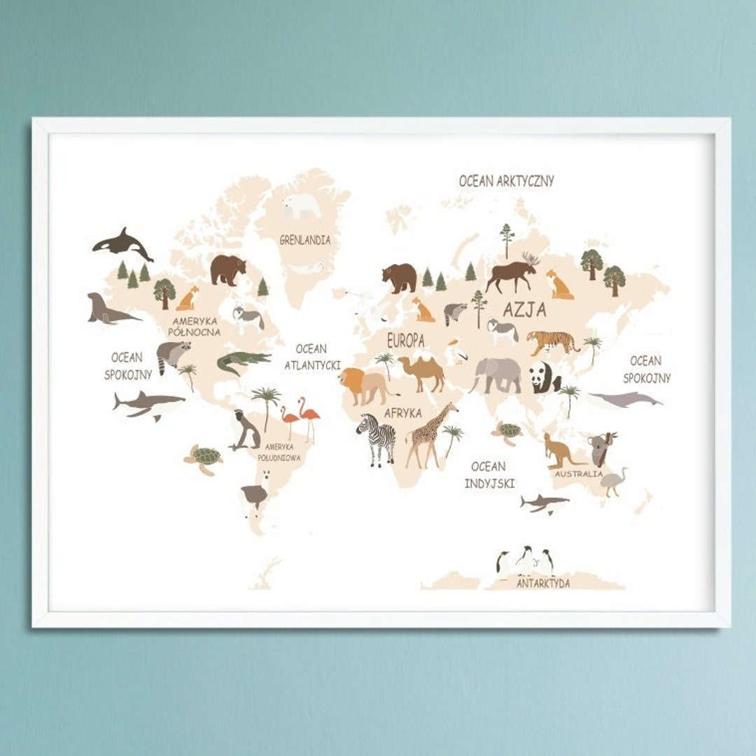 World Map Poster White Background M1, Posters for Kids, Decoration ...