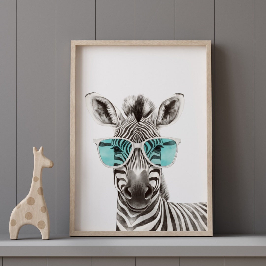 Poster Zebra With Glasses, Safari Collection, Funny Animals, Kids Room ...