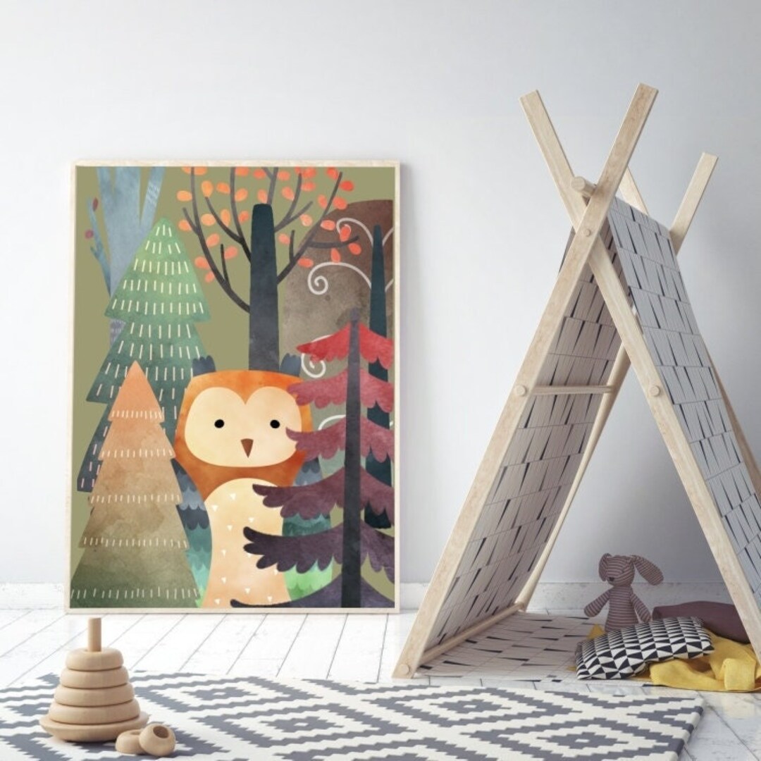 Poster Owl in the Forest, Decorative Pictures, Cute Owl, Forest Animals ...
