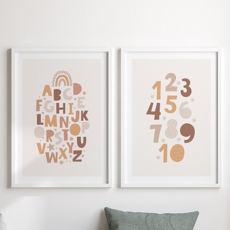 Two Posters Letters and Numbers, Kids Room Decor, Learning Letters, Boho, Rainbow, Learning ...