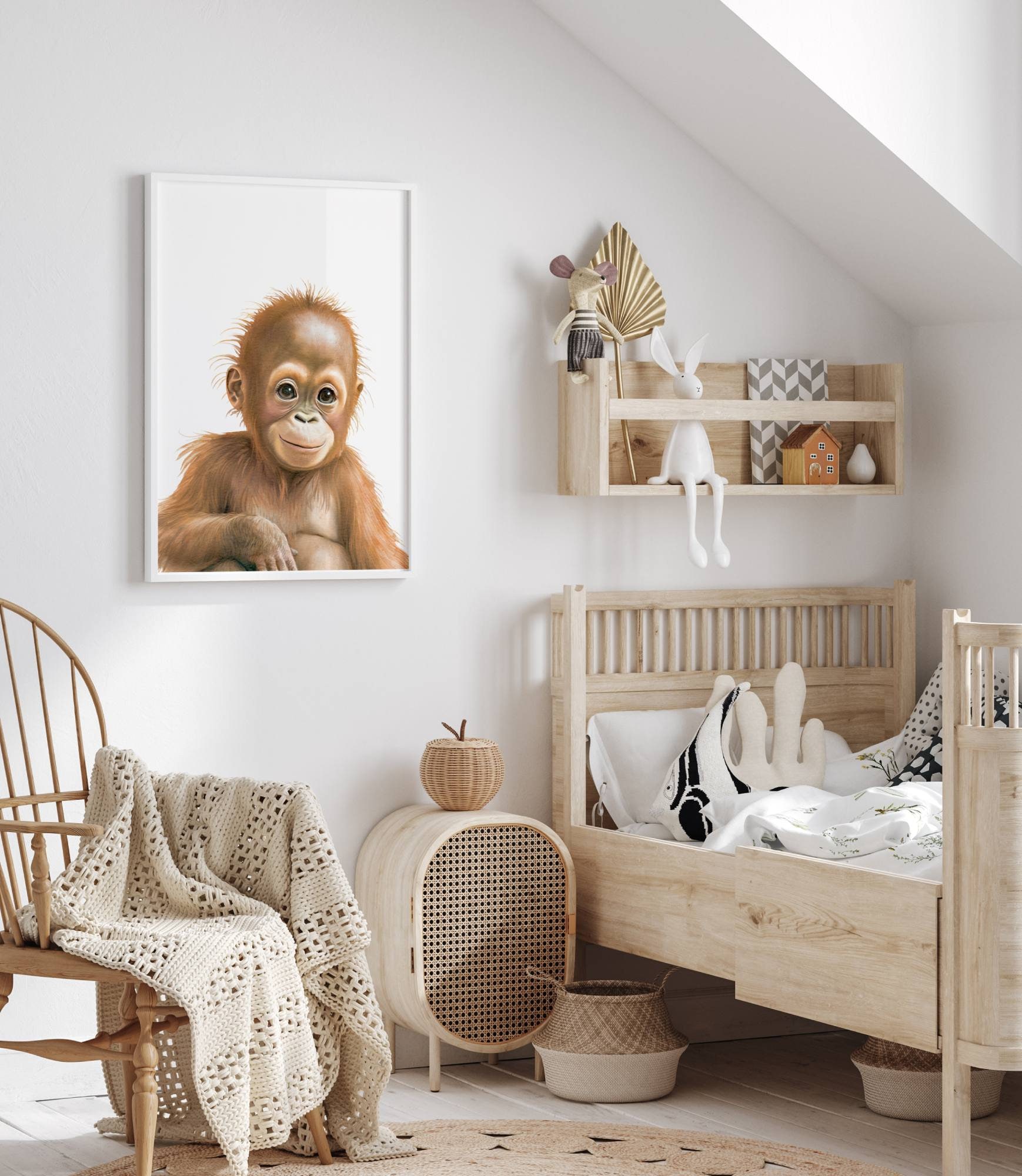 Poster Monkey, Wall Decor, Kieds Room Decor, Safari Animals Print, Cute ...