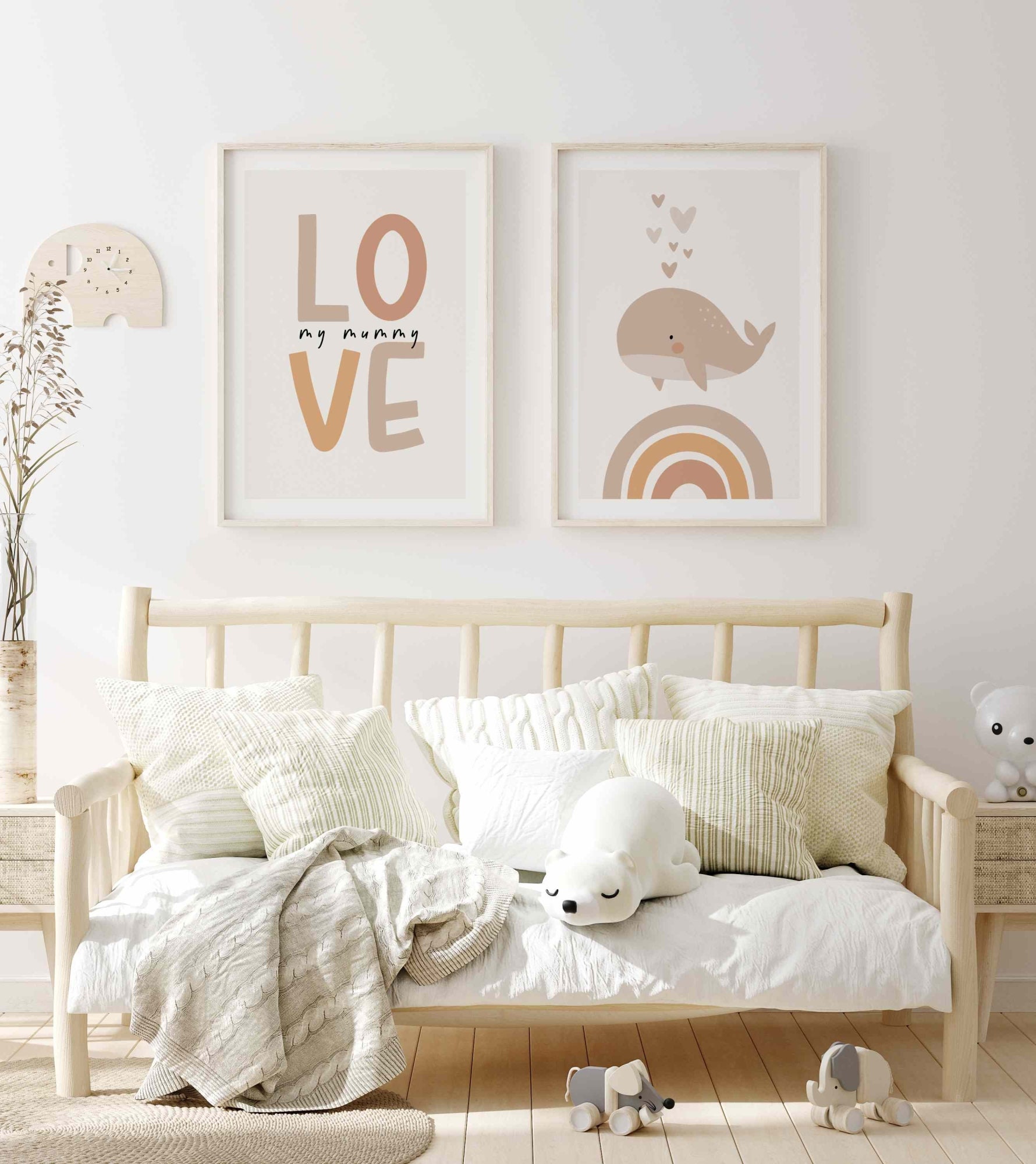 Two Posters Love and Whale, Posters for Kids, Rainbow, Hearts, Boho ...