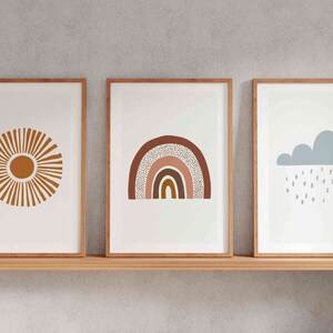 Triptych Poster Set, Sun, Rainbow, Cloud, Rain, Kids Room Poster ...