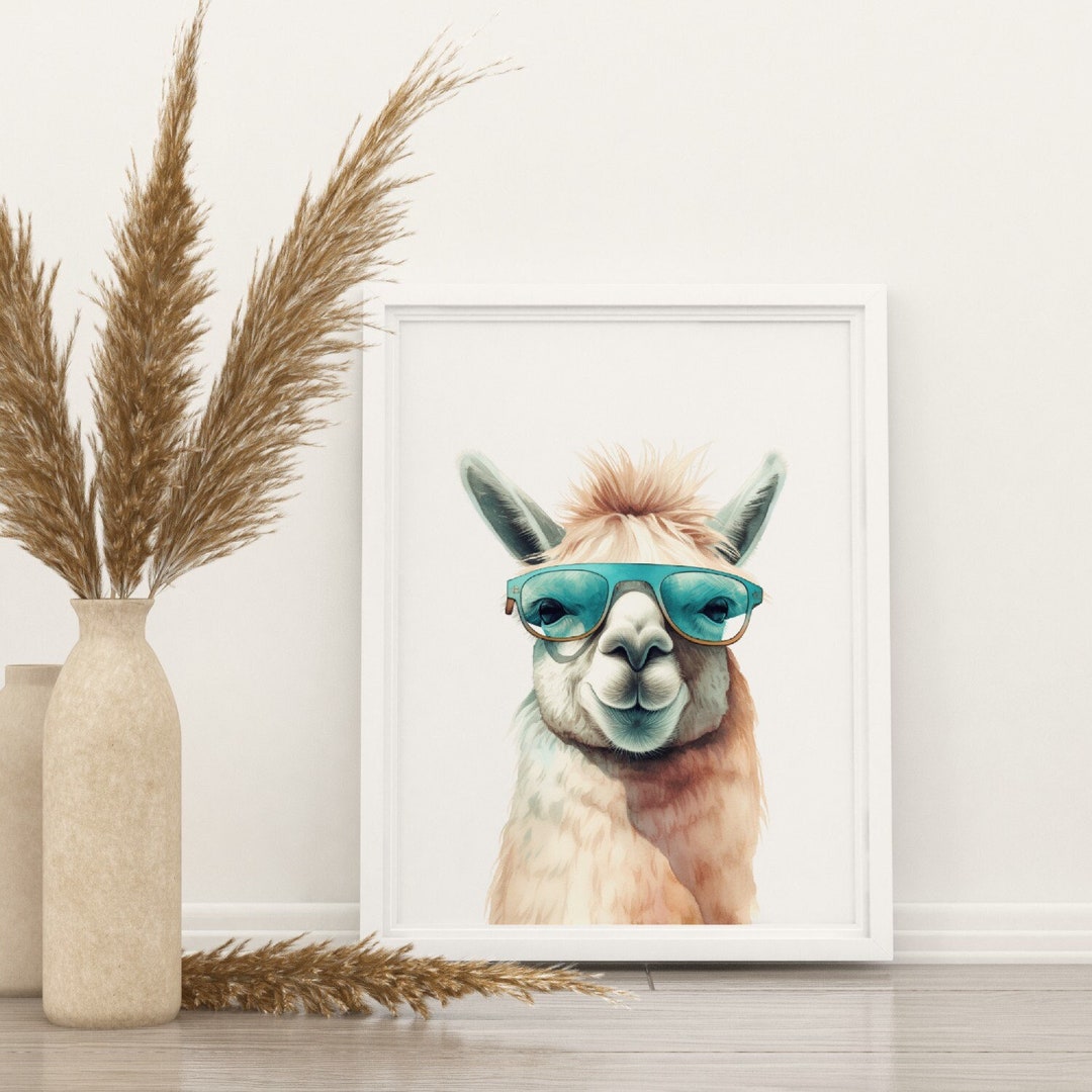 Poster Lama With Glasses, Funny Animals, Kids Room Decor, Lama With ...