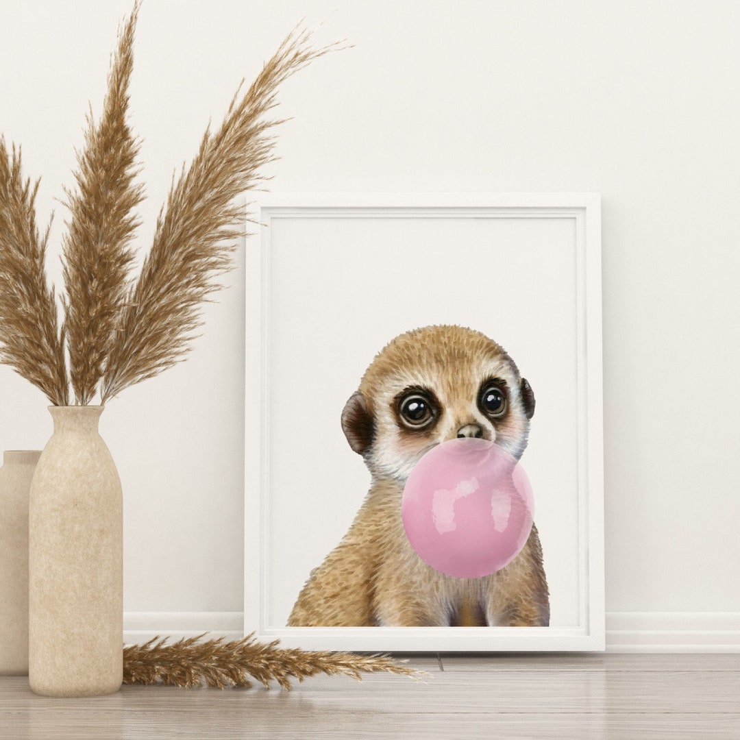 Poster Meerkat With Bubble Gum, Safari Happy Animals, Boho Style, Kids ...
