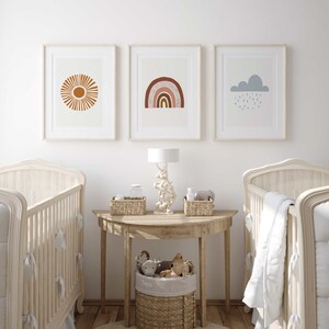 Triptych Poster Set, Sun, Rainbow, Cloud, Rain, Kids Room Poster ...