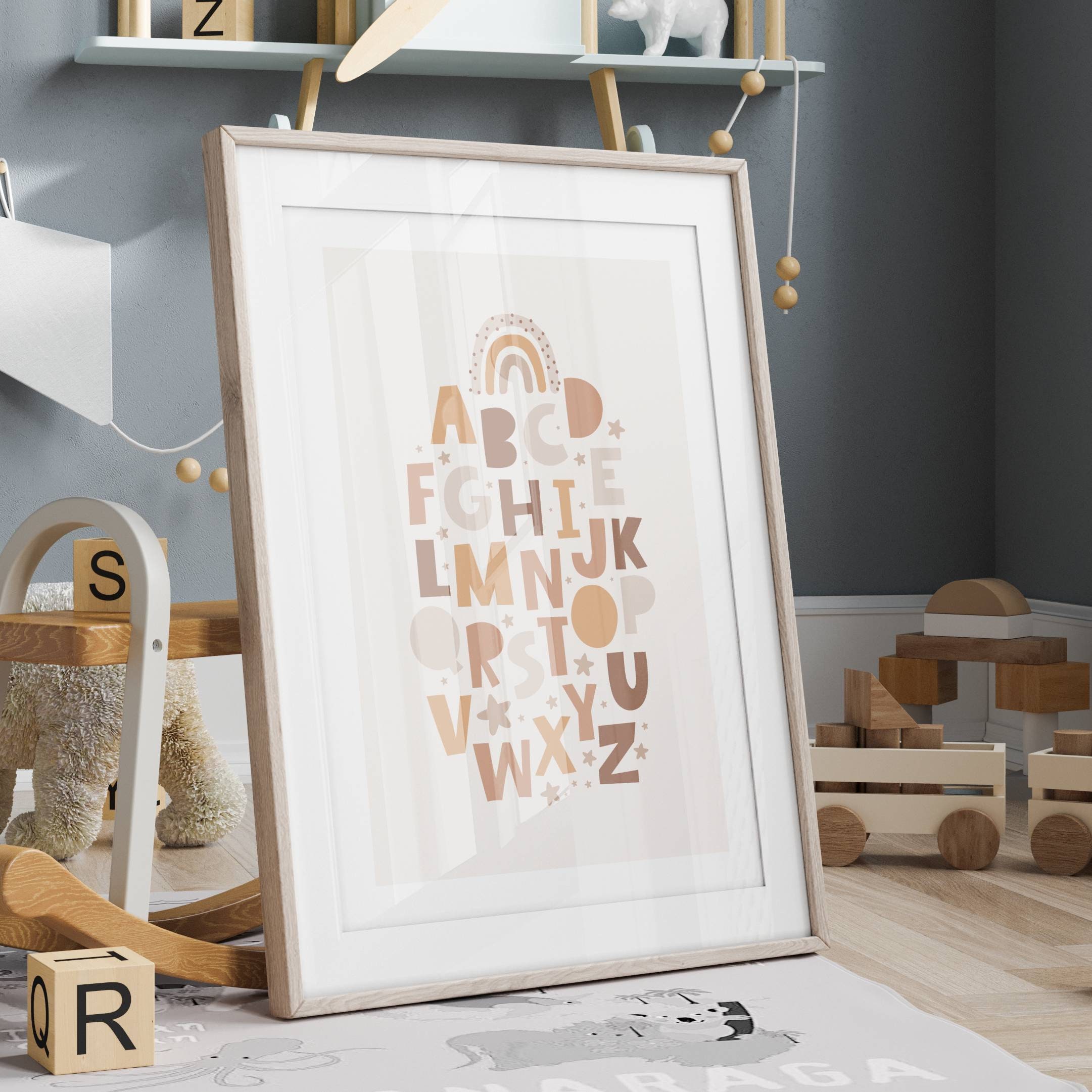 Poster Alphabet With Rainbow, Learning Letters, Boho Colors, Kids Room ...