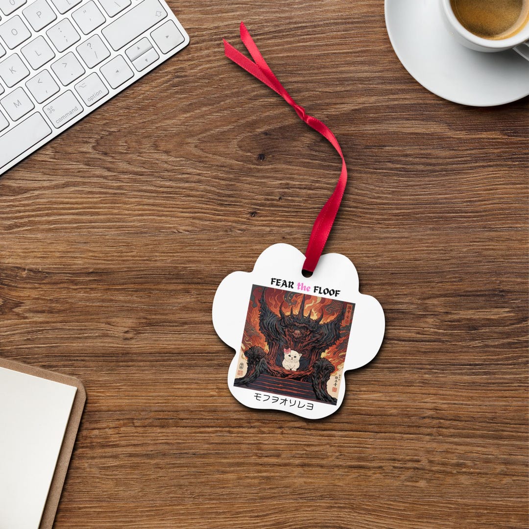 Metal Ornament, Fear the Floof Pet Tag Custom Cat Tag Kawaii Demon ...
