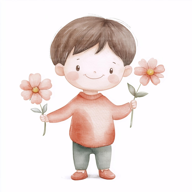 15 Cute Little Boy Clipart: Watercolor Graphics Bundle (digital ...