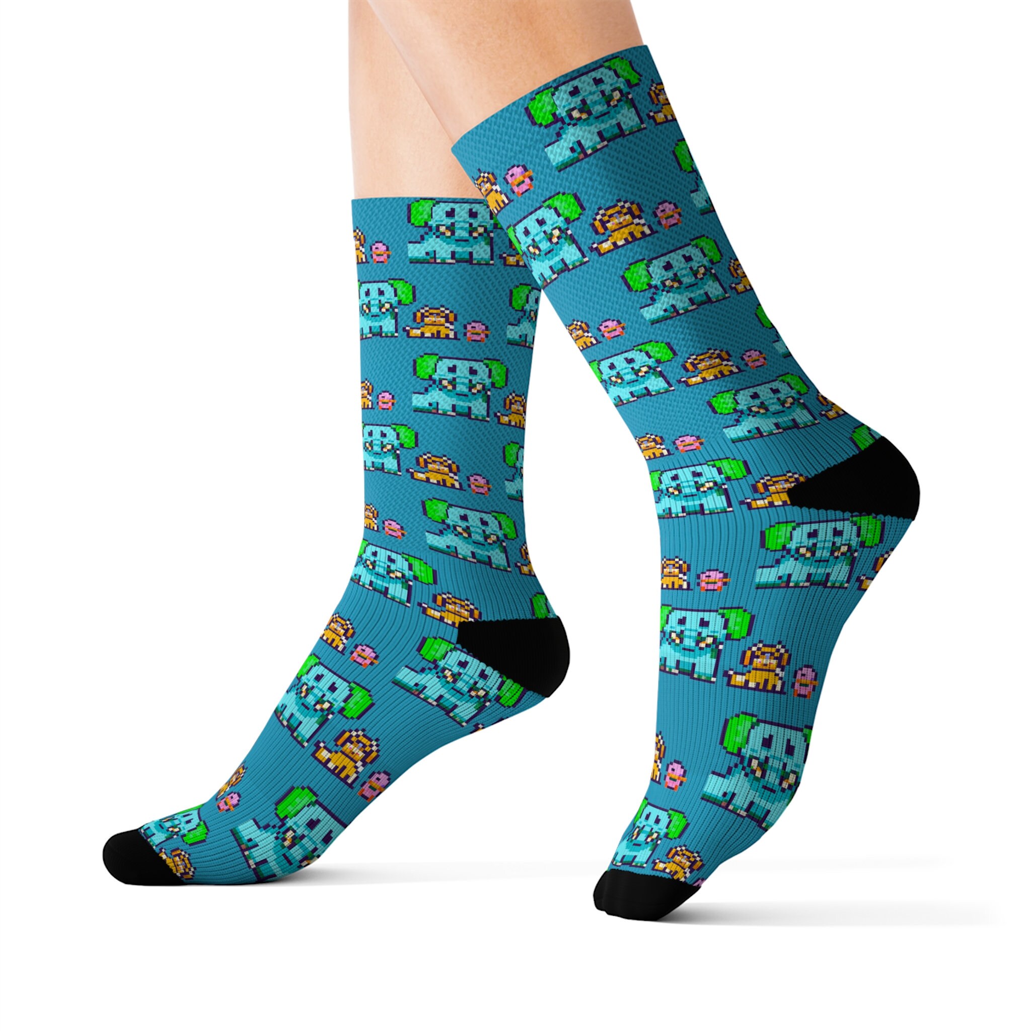 Pixel Art Elephant Sublimation Socks - Etsy