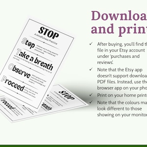 Printable Mindfulness Poster PDF Instant Digital Download STOP ...