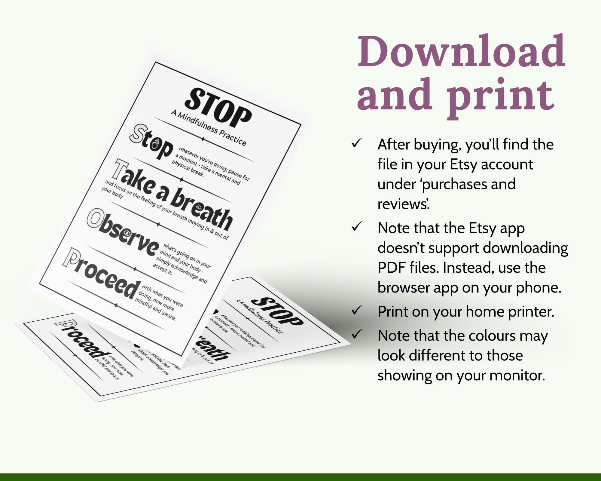 Printable Mindfulness Poster PDF Instant Digital Download STOP ...