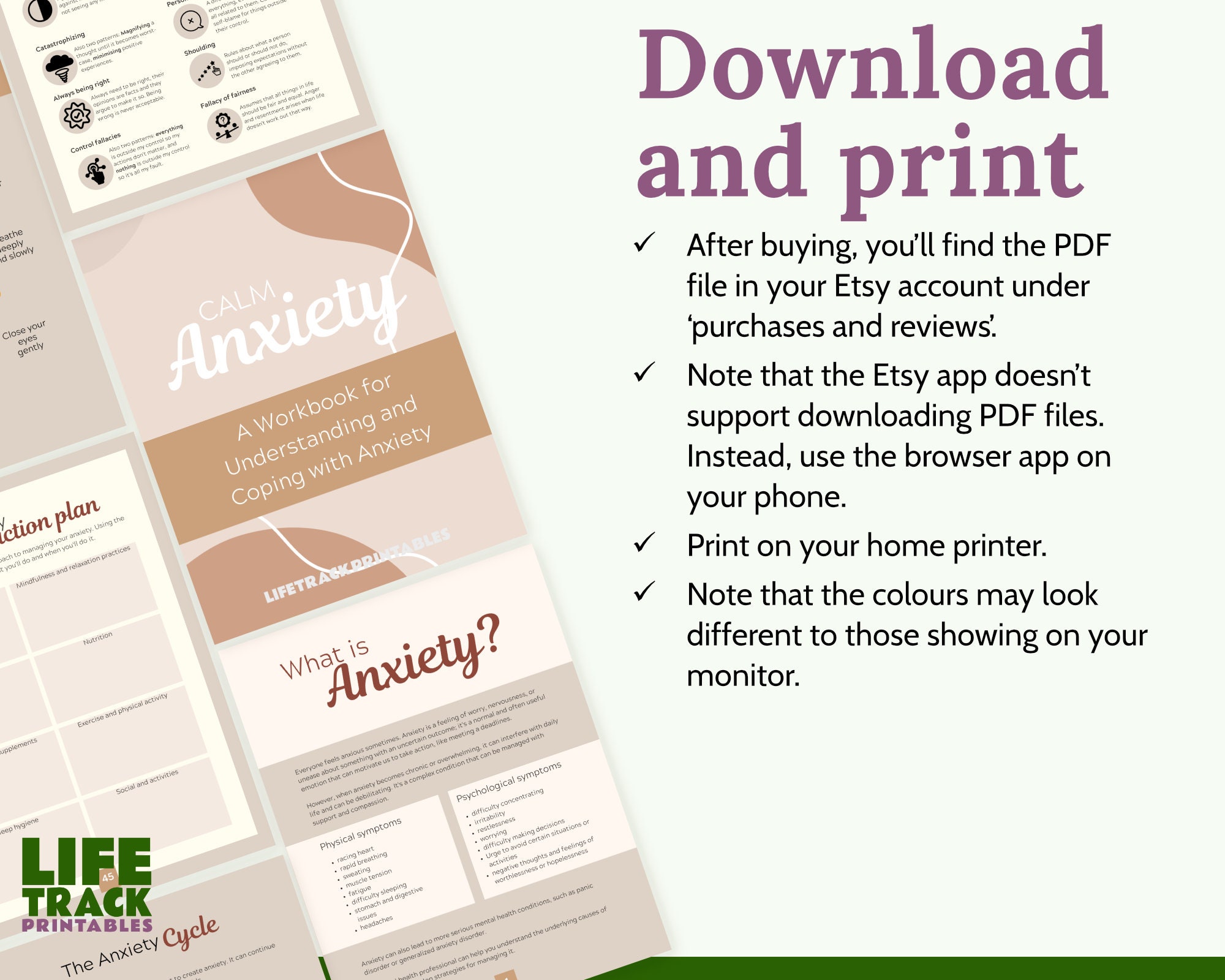 Printable Anxiety Workbook PDF Instant Digital Download Personal Use ...