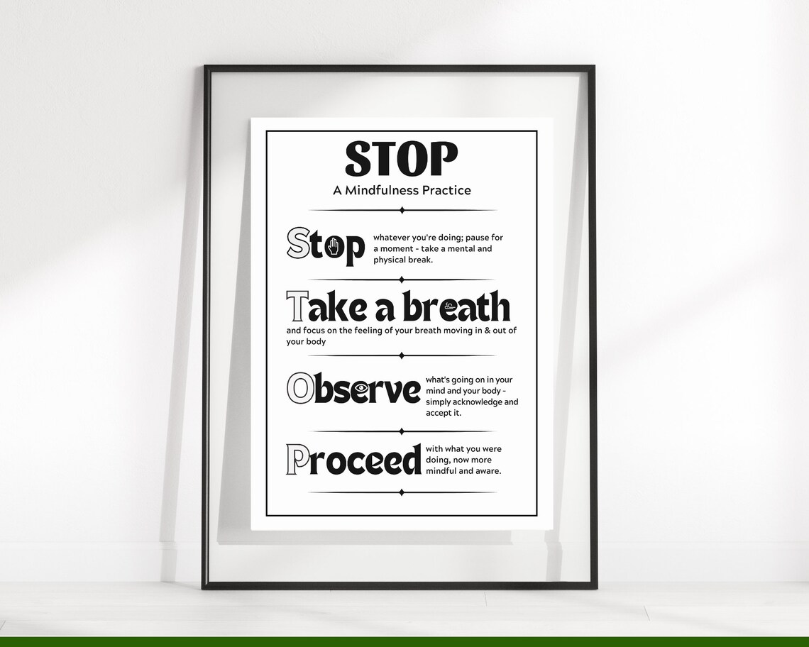 Printable Mindfulness Poster PDF Instant Digital Download STOP ...