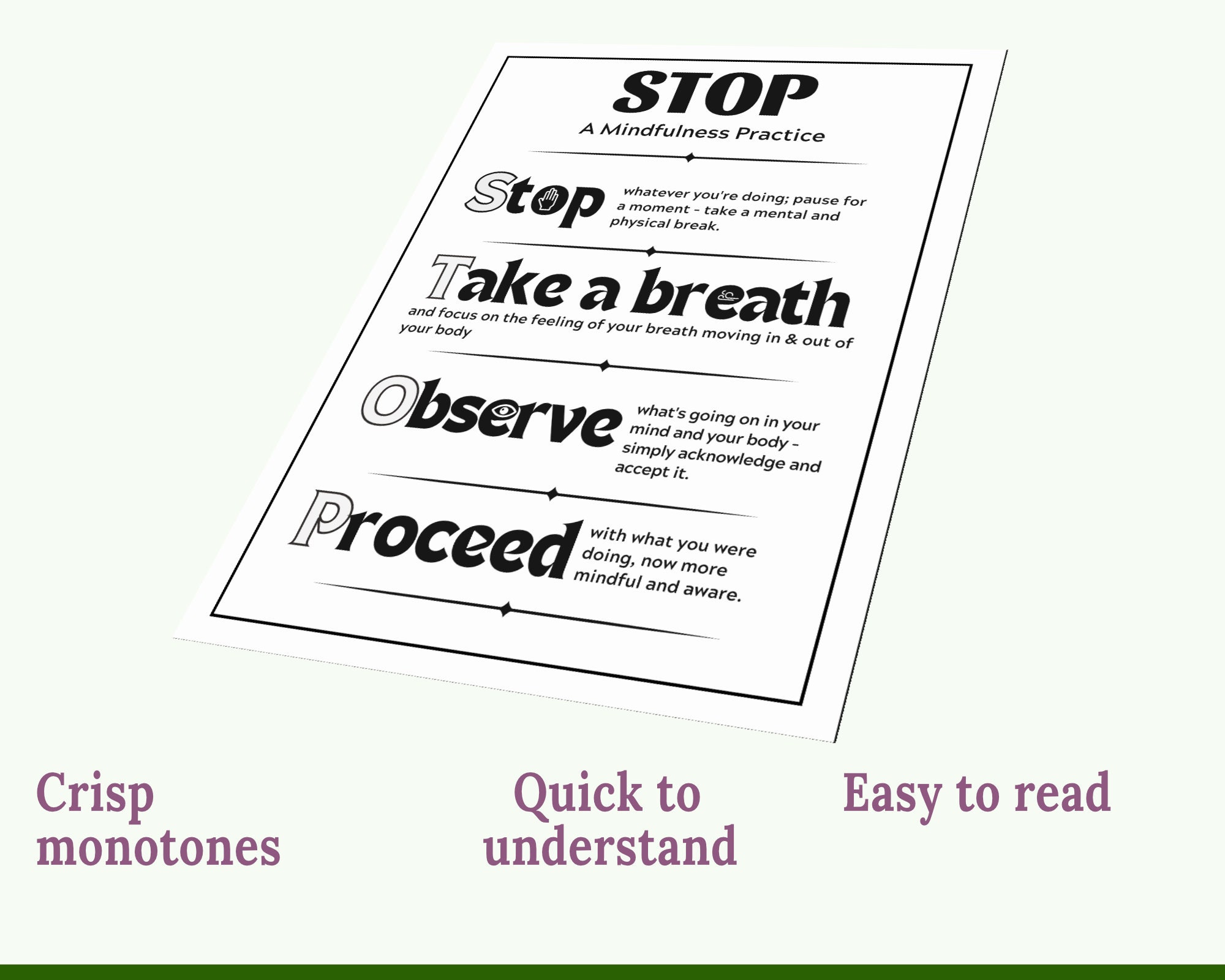 Printable Mindfulness Poster PDF Instant Digital Download STOP ...