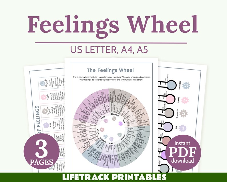 Feelings Wheel Emotion Wheel Printable PDF Personal Growth Emotional ...