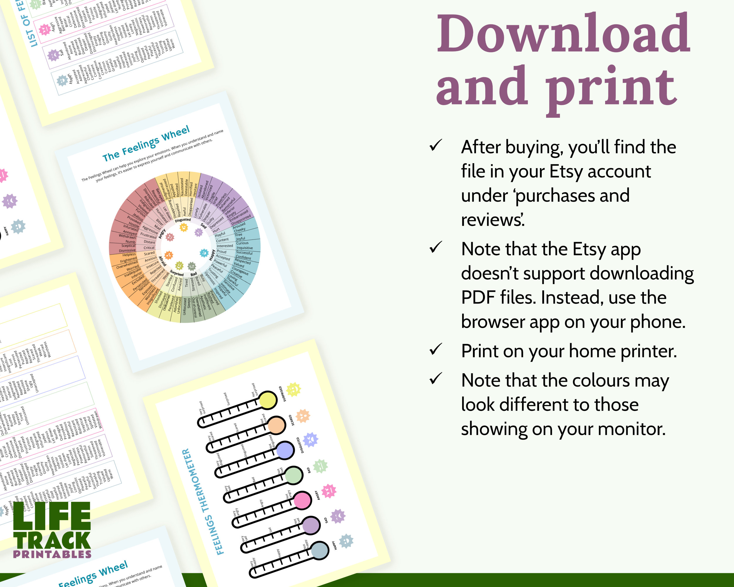 Feelings Wheel Emotion Wheel Printable PDF Instant Download Personal ...