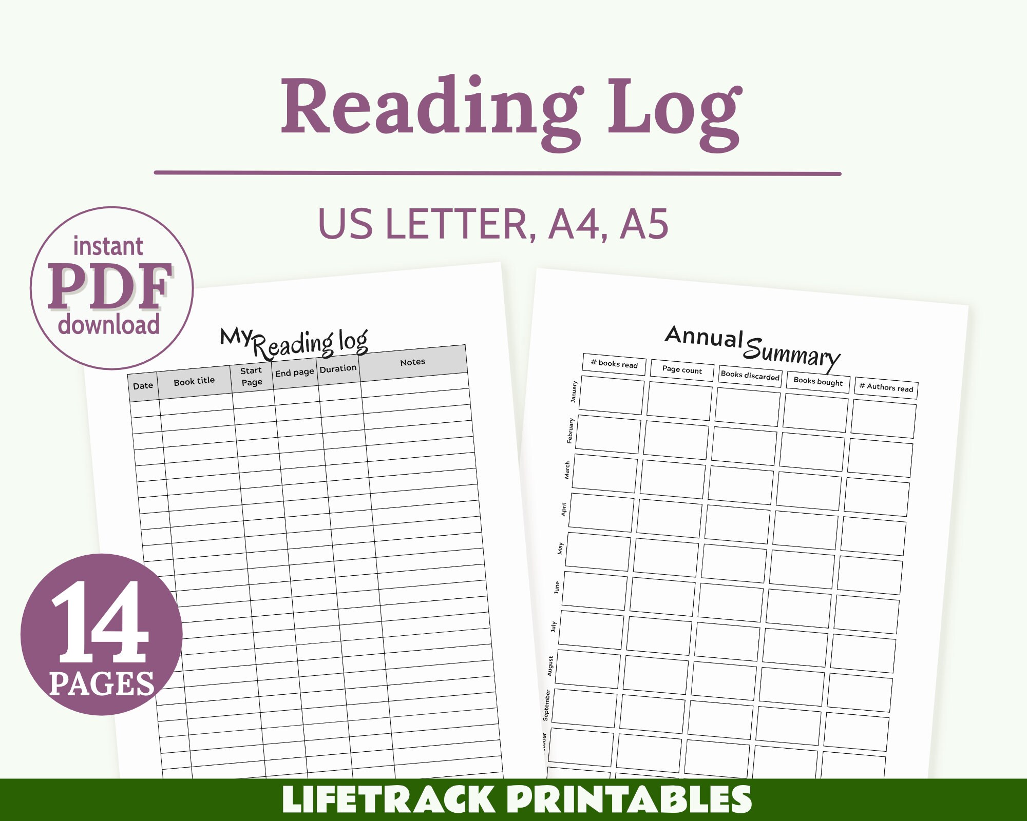 Printable Reading Log PDF Instant Digital Download - Etsy UK