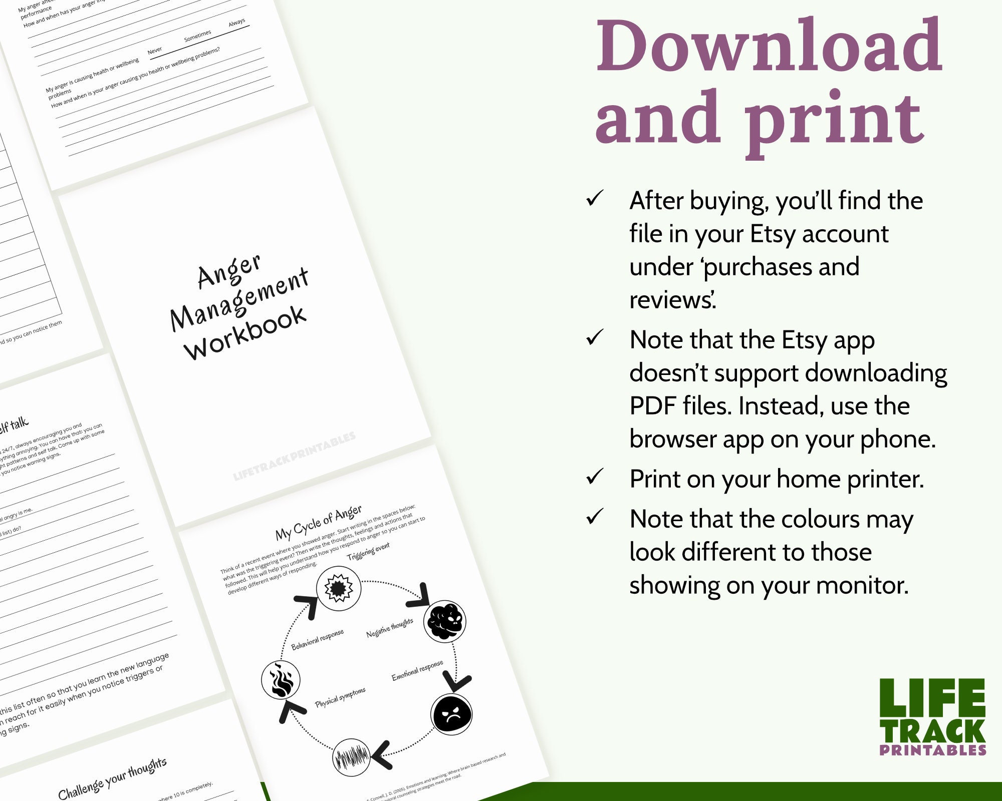 Printable Anger Management Workbook PDF Instant Digital Download ...