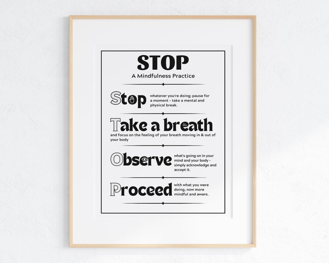 Printable Mindfulness Poster PDF Instant Digital Download STOP ...