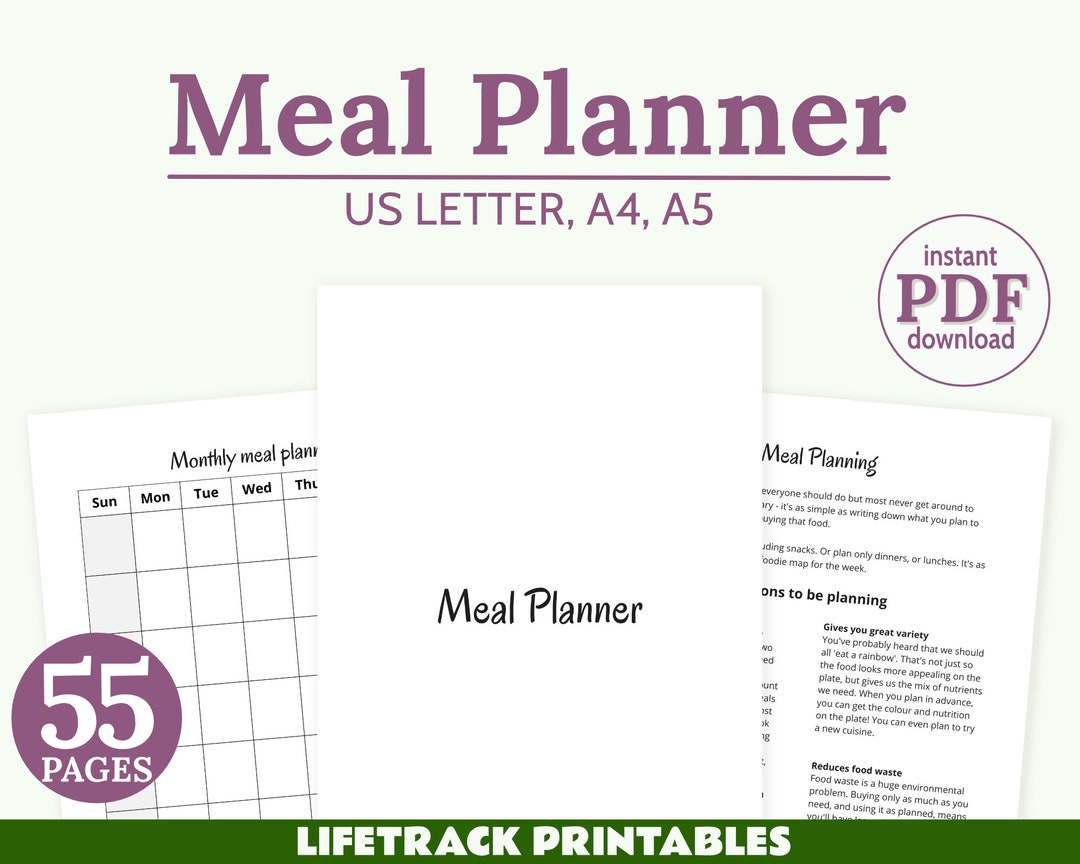 Printable Meal Planner PDF Instant Digital Download Weekly and Monthly ...