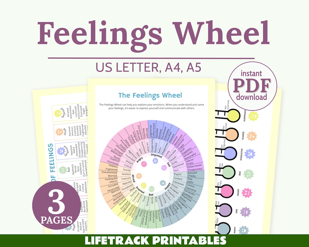 Feelings Wheel Emotion Wheel Printable PDF Instant Download Personal ...