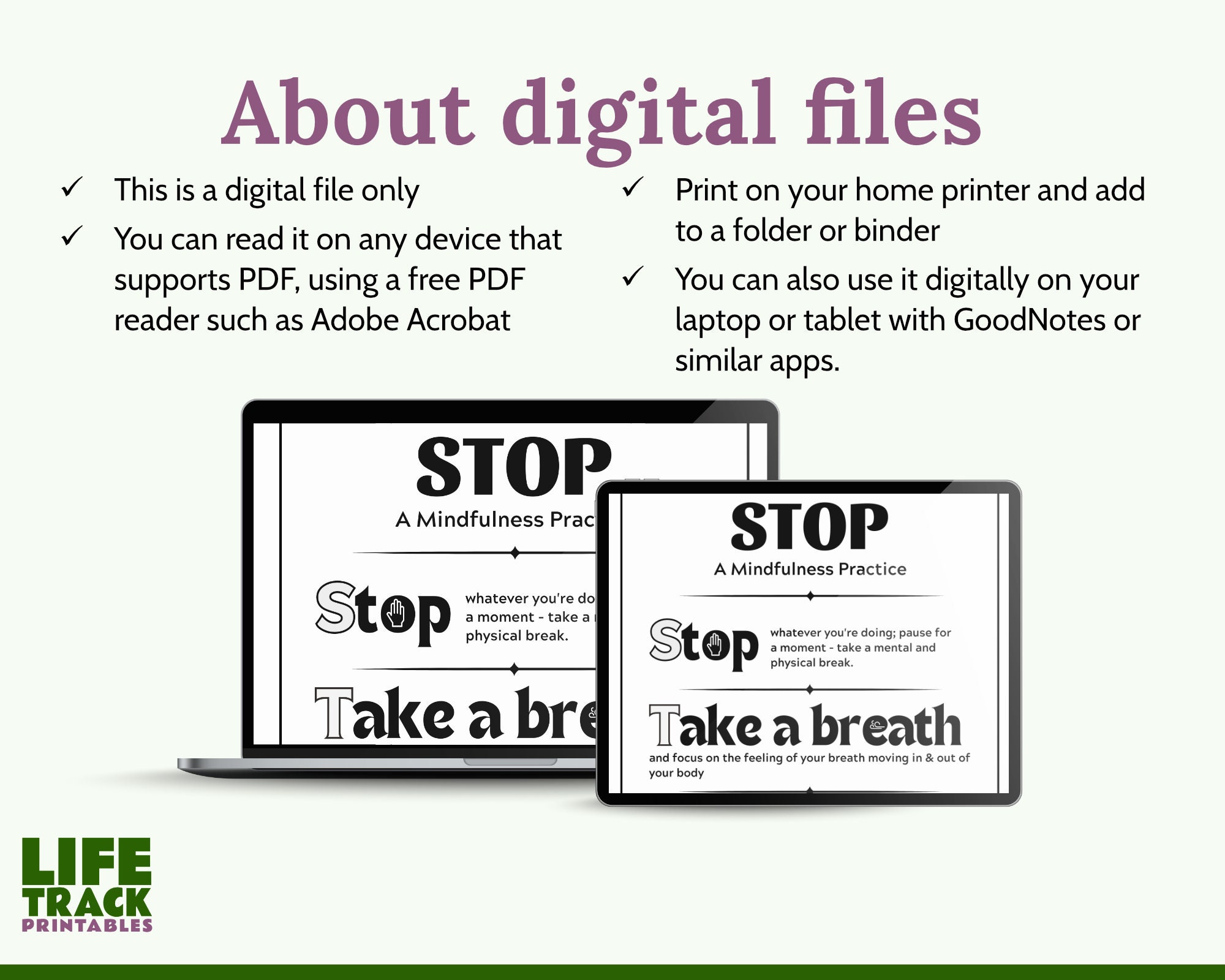 Printable Mindfulness Poster PDF Instant Digital Download STOP ...