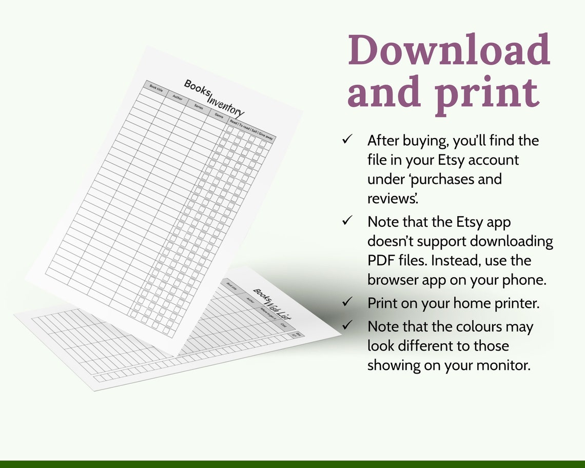 Printable Book Inventory Trackers PDF Instant Digital Download Personal ...