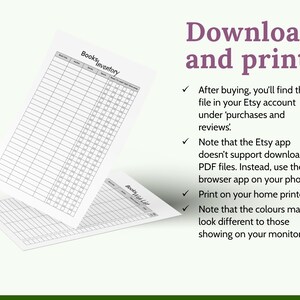 Printable Book Inventory Trackers | PDF Instant Digital Download ...