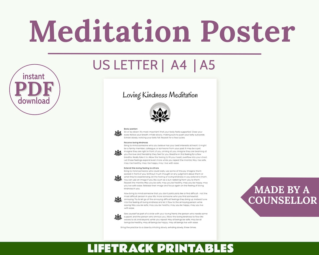 Printable Meditation Poster PDF Instant Digital Download Stress Relief ...