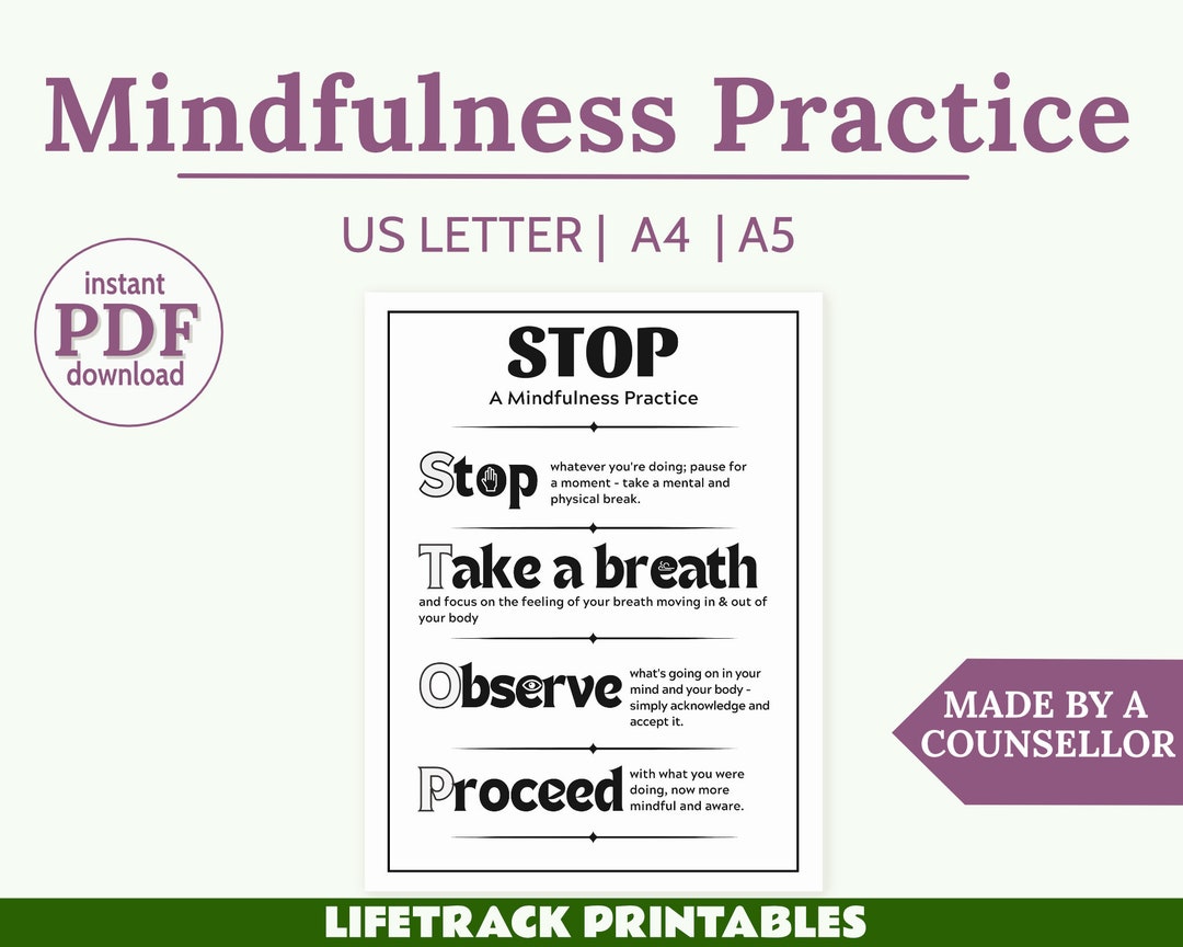 Printable Mindfulness Poster PDF Instant Digital Download STOP ...