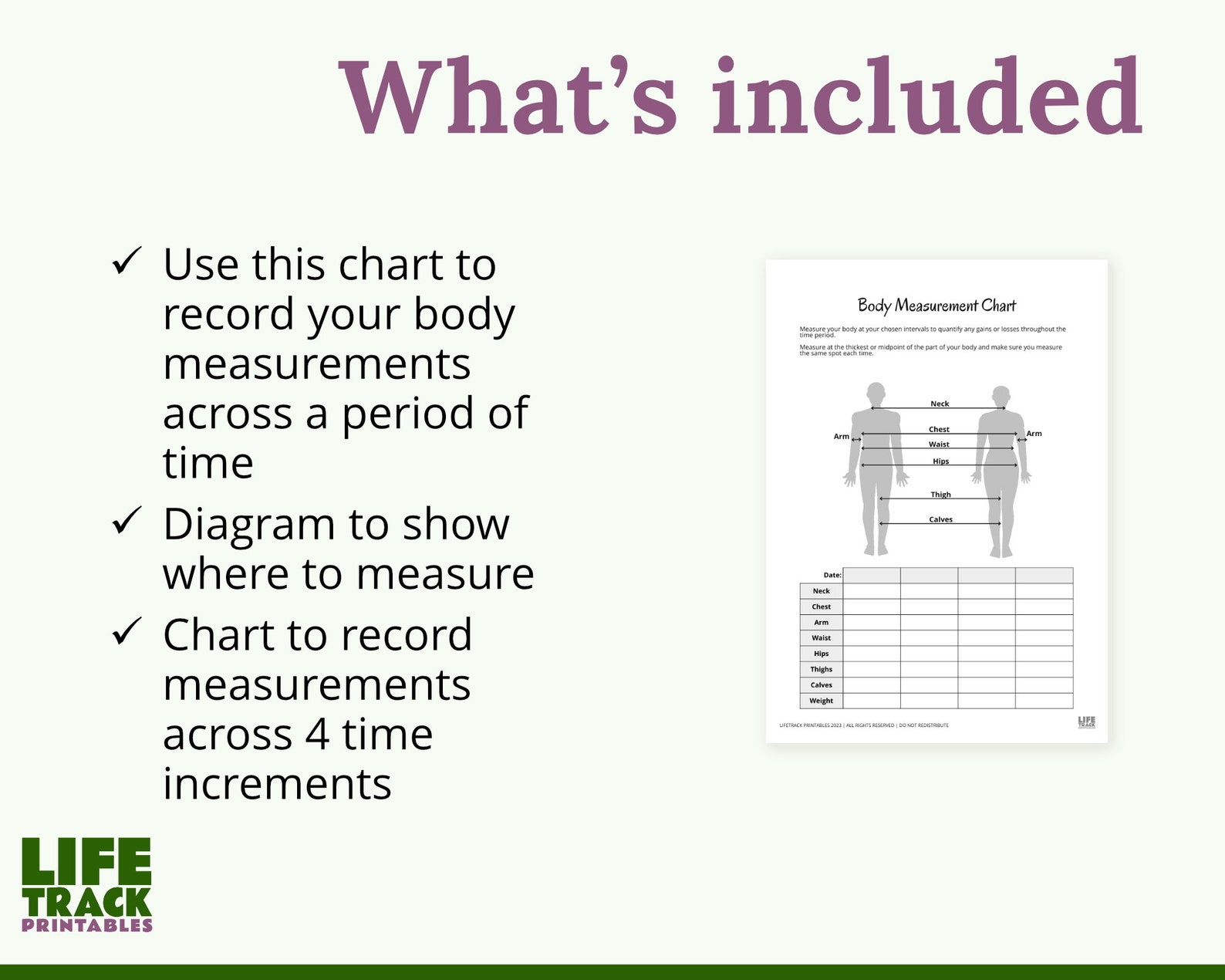 Printable Body Measurement Chart PDF Instant Digital Download Personal ...