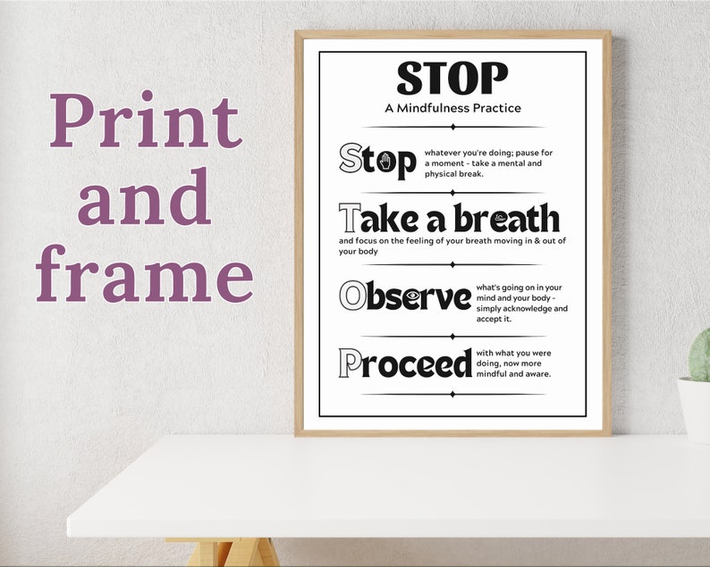 Printable Mindfulness Poster PDF Instant Digital Download STOP ...