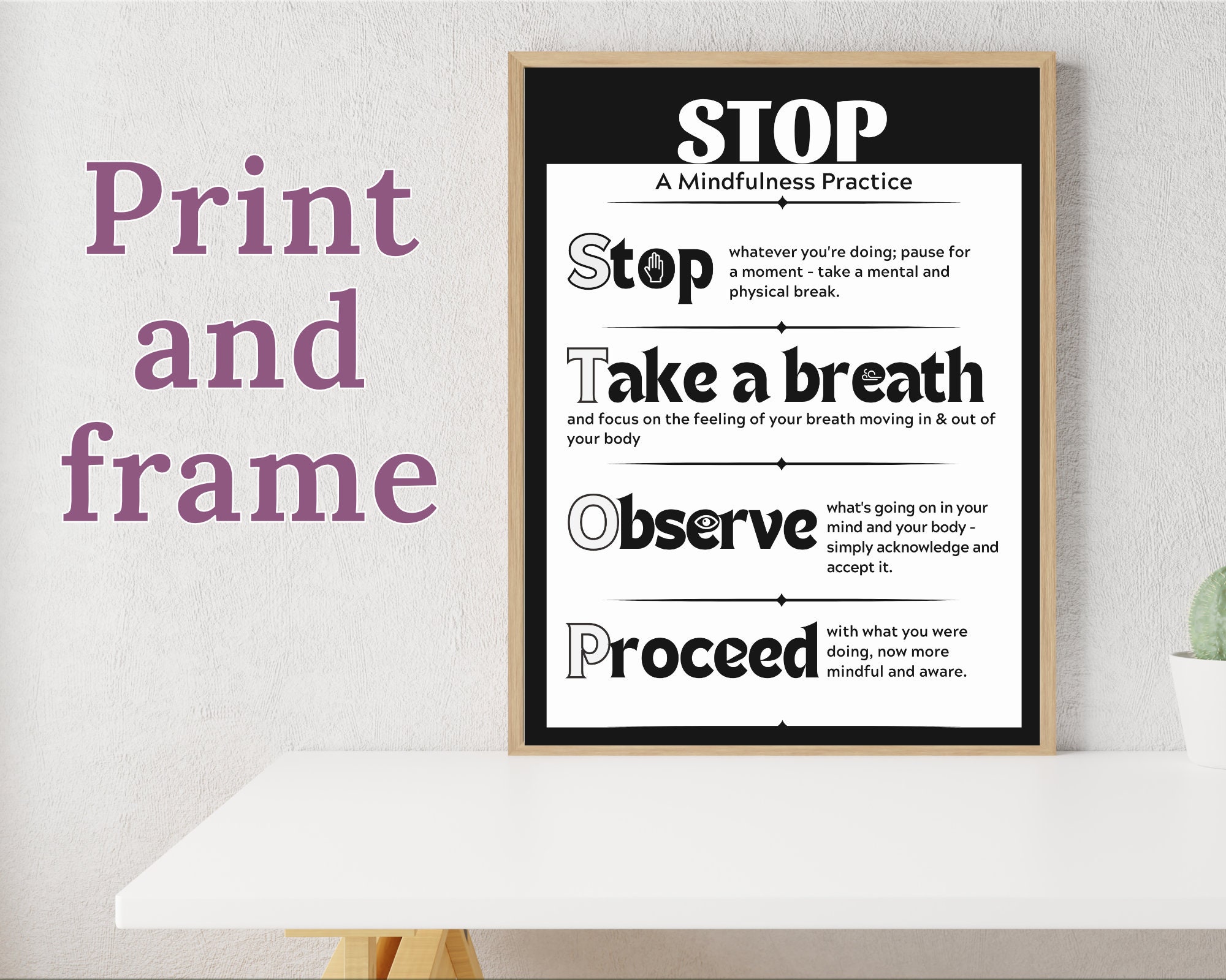 Printable Mindfulness Poster PDF Instant Digital Download STOP ...