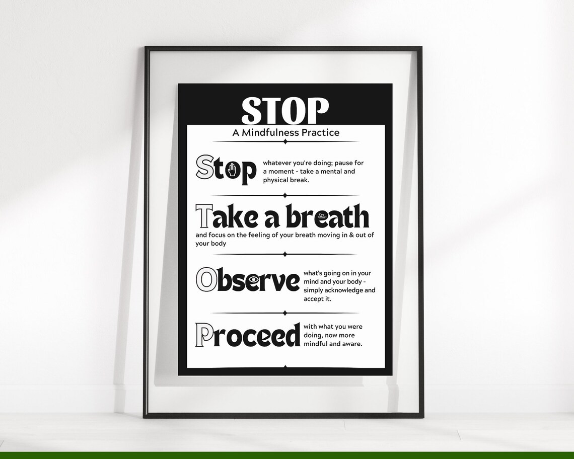 Printable Mindfulness Poster PDF Instant Digital Download STOP ...