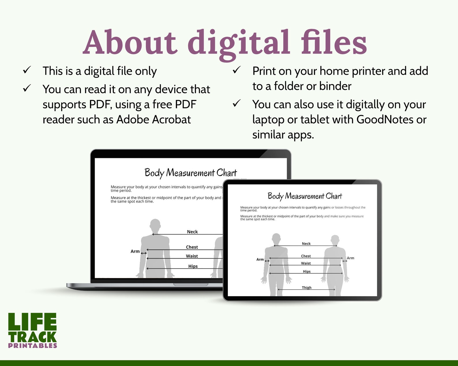 Printable Body Measurement Chart PDF Instant Digital Download Personal ...