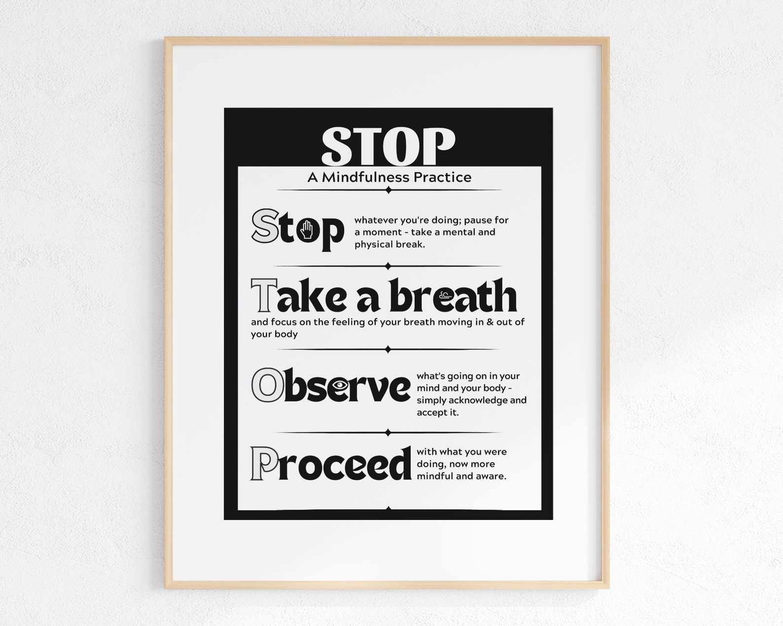 Printable Mindfulness Poster PDF Instant Digital Download STOP ...