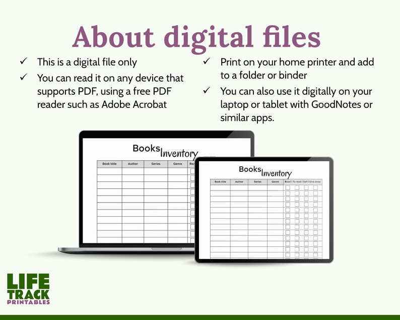 Printable Book Inventory Trackers | PDF Instant Digital Download ...