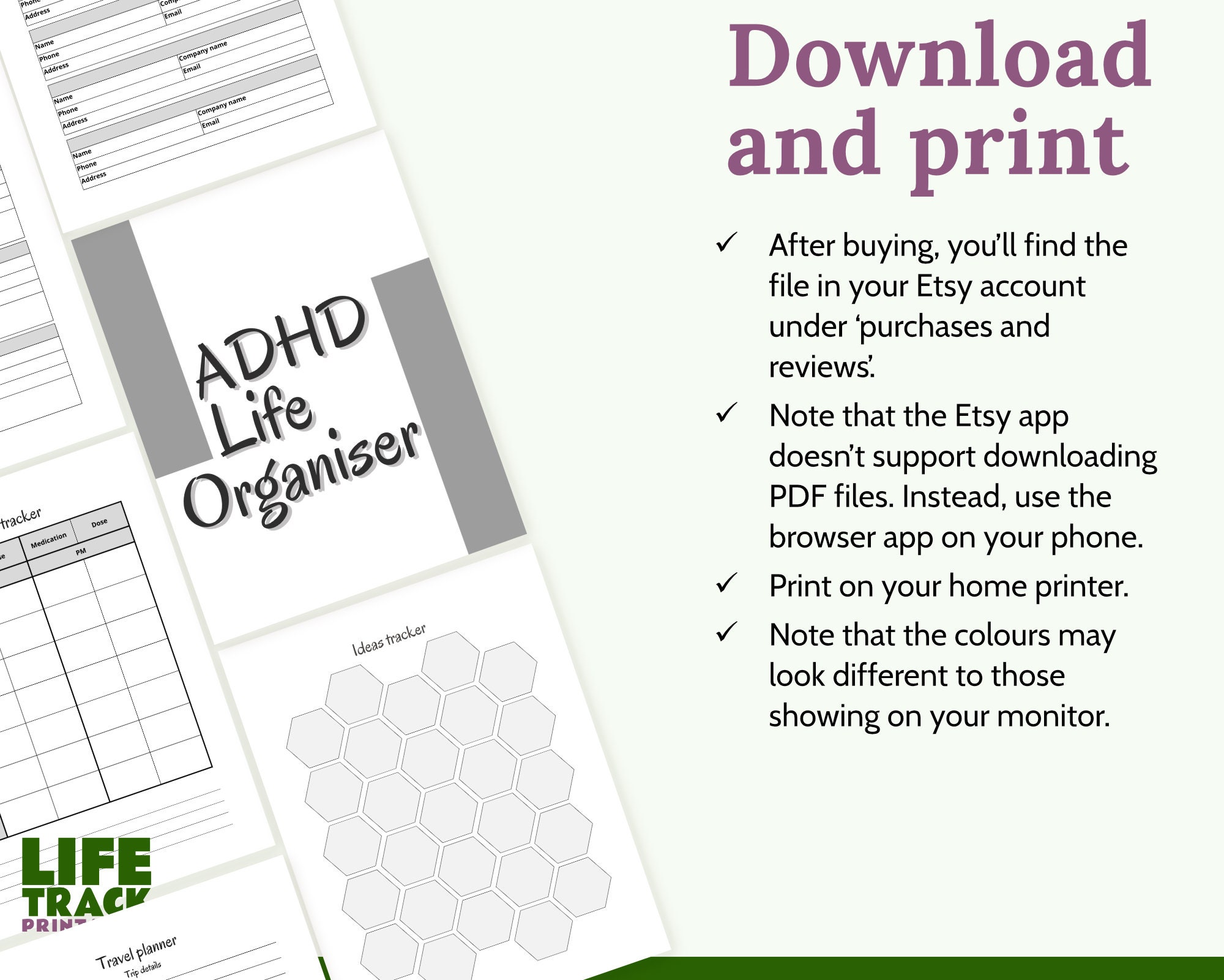 Printable ADHD Life Organiser Planner PDF Instant Digital Download ...
