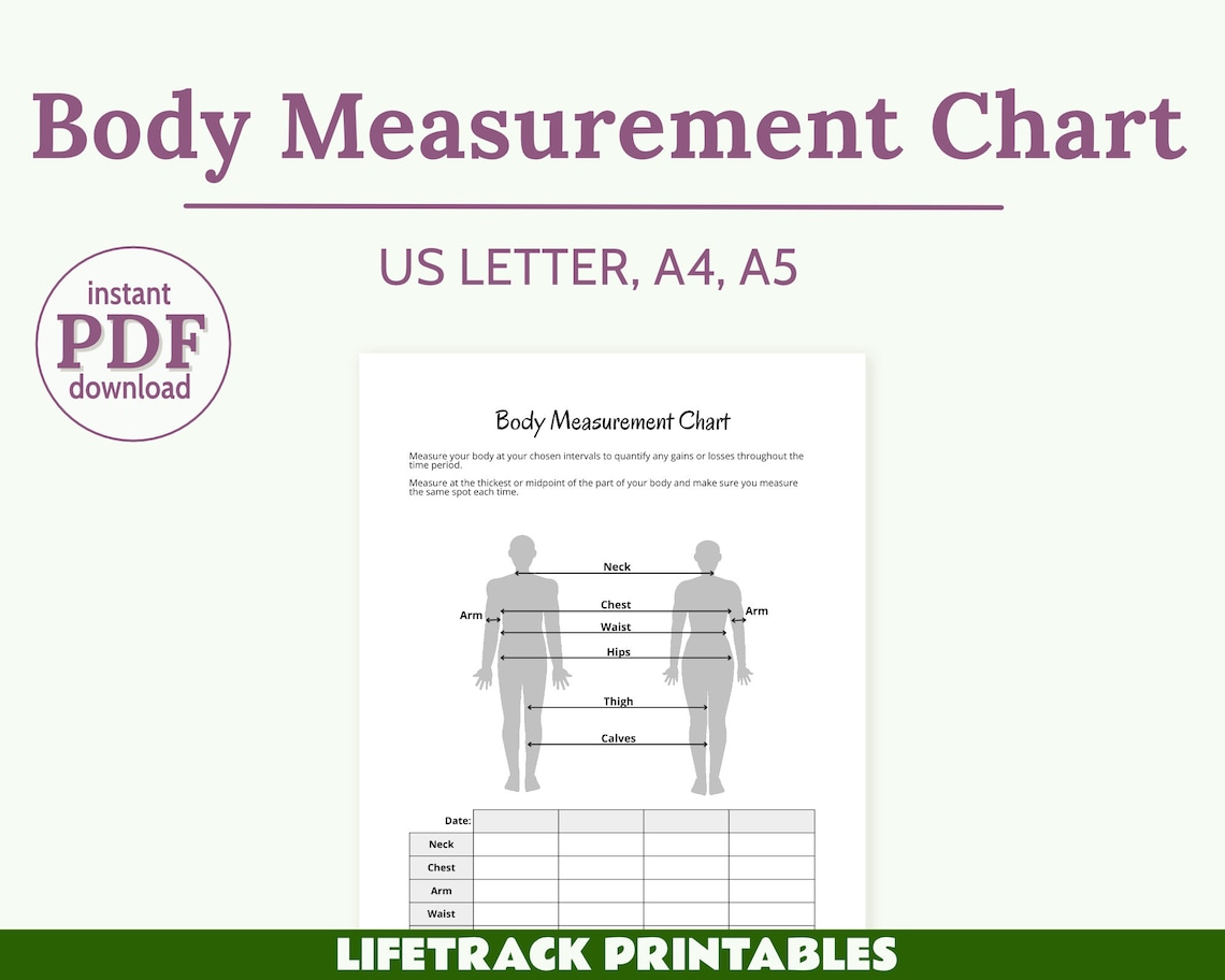 Printable Body Measurement Chart PDF Instant Digital Download Personal ...