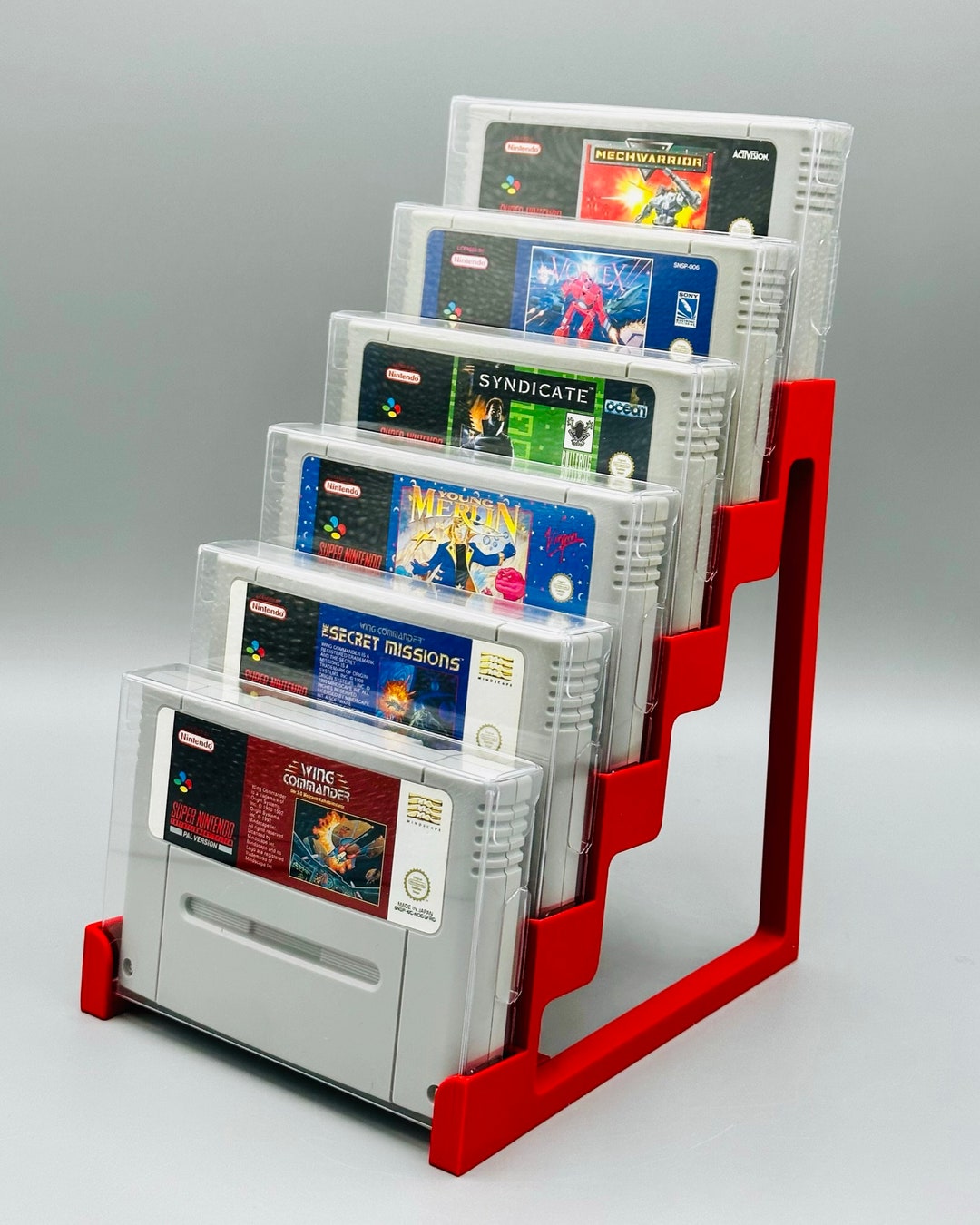SNES With Protective Stand / Display Stand 3D Printed for 6 Cartridges ...