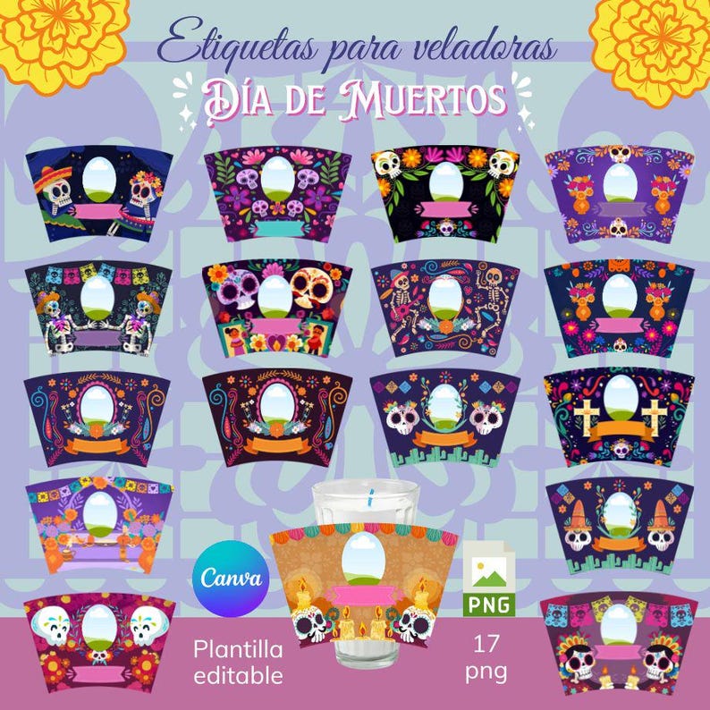 Editable Candle Label Template for Day of the Dead | Editable Candle ...