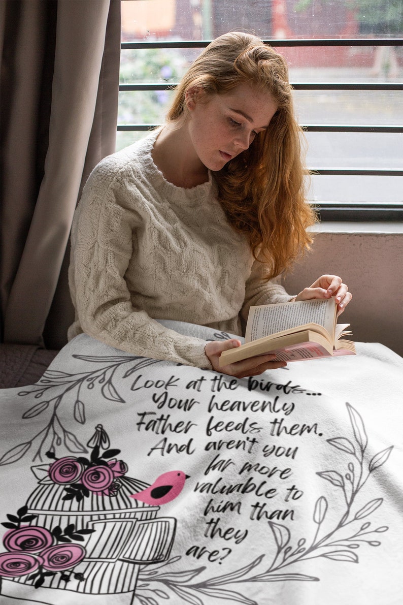 Christian Throw Blanket Fleece Bird Cage Scripture Verse "look at the ...