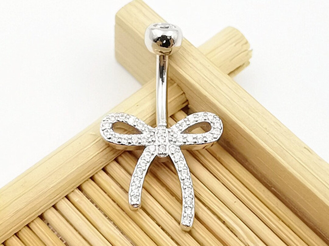 Diamond Set Zirconia Bow Belly Button Stud 925 Sterling - Etsy