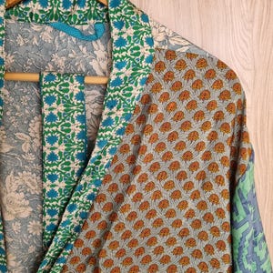 Patchwork Silk Kimono Vintage Sari Patchwork Jacket Ankle Length Silk